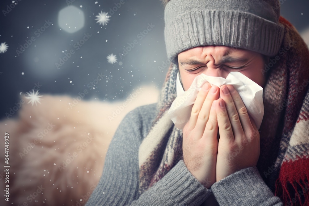 a person with a fever, cough, and runny nose, Flu Symptoms. Created ...