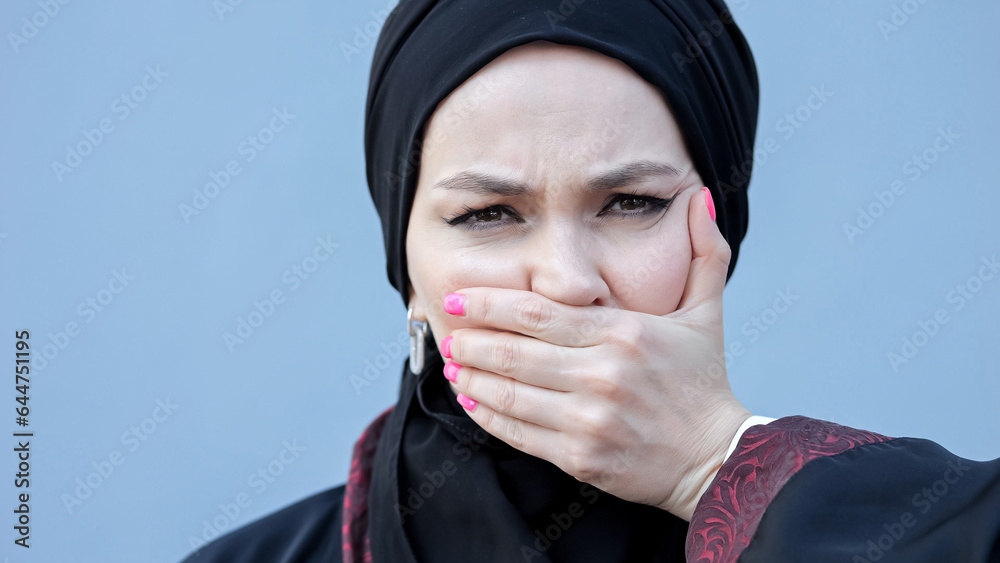 Female portrait islamic girl young adult muslim woman. Angry serious ...