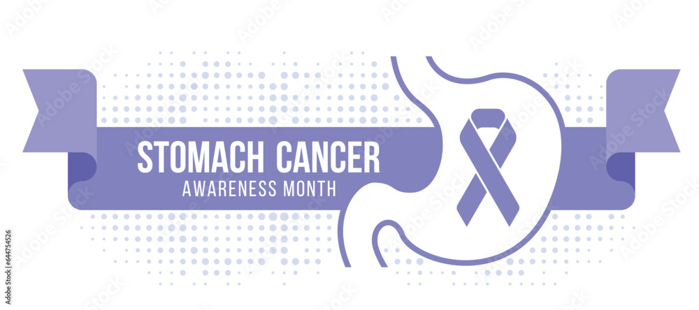 Stomach cancer awareness month - Text in ribbon banner with Periwinkle ...