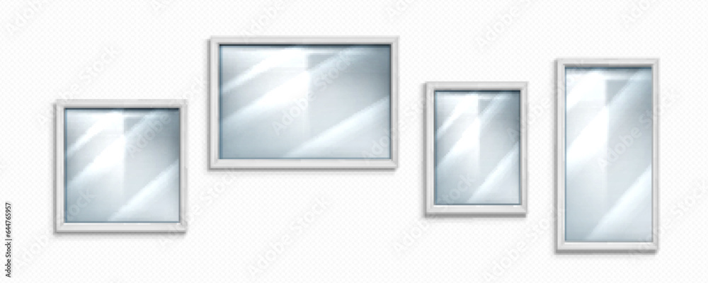 Glass mirror texture with frame and reflection. 3d realistic clear ...