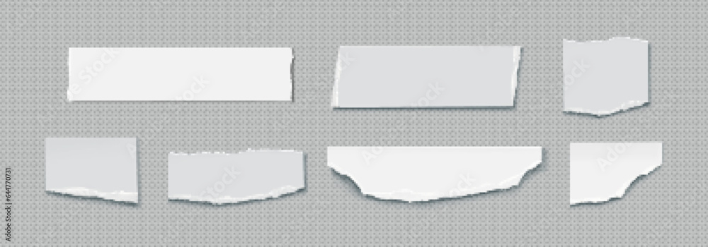 White torn paper sheet edge note vector texture. Notebook border label ...
