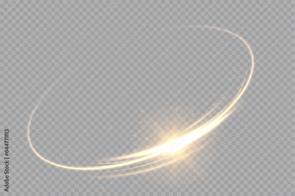 Glowing golden spiral. Speed abstract lines effect. Rotating shiny ...