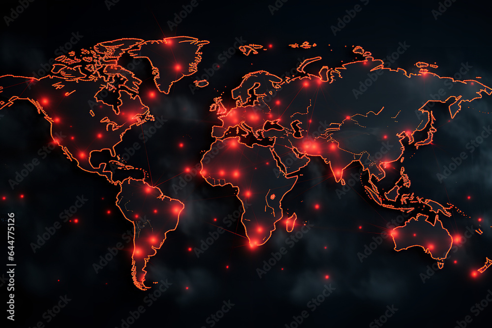 An interactive digital world map comes to life, with alarming red ...
