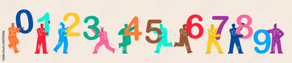 Group of people with numbers. People with one, two, thee, four, five ...