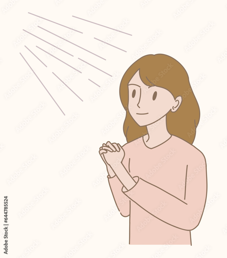 Faithful woman praying, wishing for good things. Religious girl keeping ...