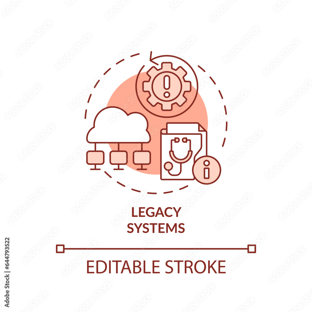 2D editable red icon legacy systems concept, isolated monochromatic ...
