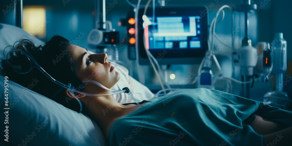 Computer monitor showing the vital signs of a hospitalized woman Stock ...
