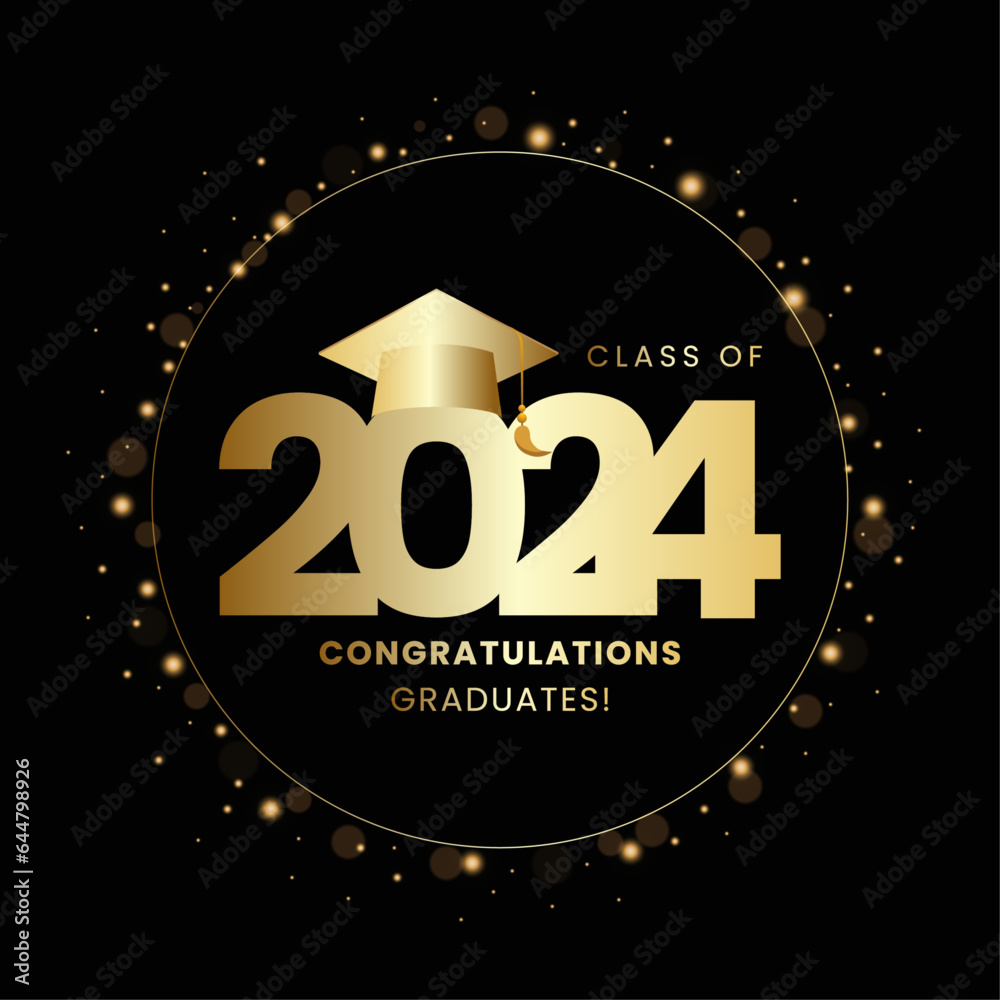 Class of 2024 graduation poster with gold glitter confetti and academic ...
