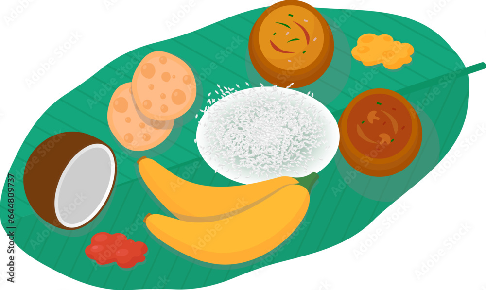 Top View Of Onam Food (Sadhya) On White Background. Stock Vector ...