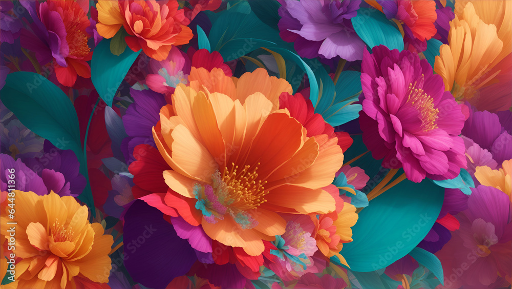 3d colourful illustration of flowers wallpaper, 3D Floral Pattern ...