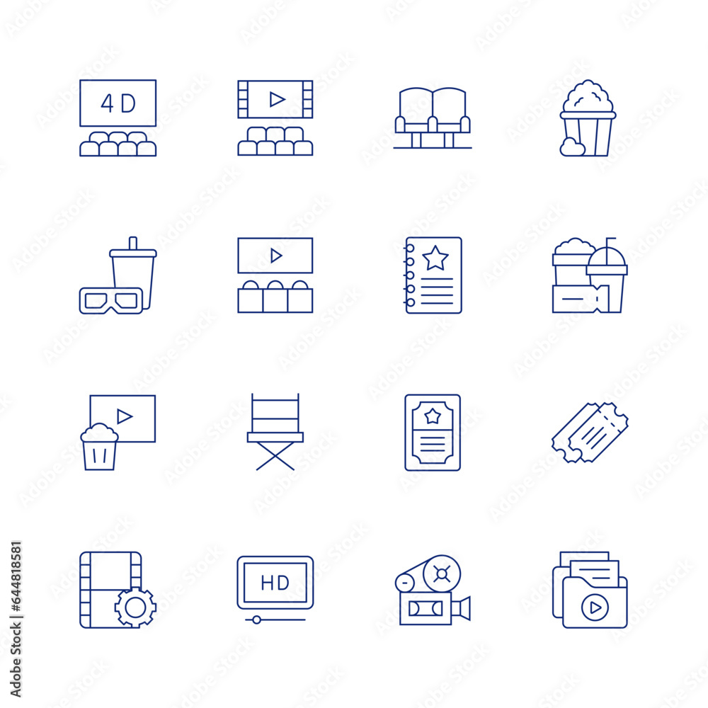 Cinema line icon set on transparent background with editable stroke ...