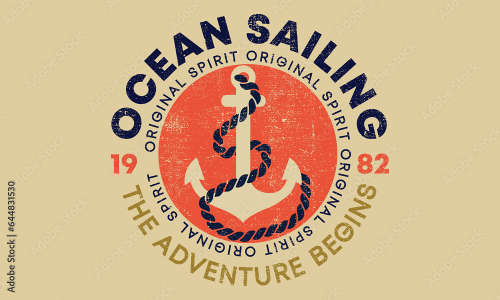 Ocean Sailing Original Spirit vintage logo set. Nautical emblems for t ...