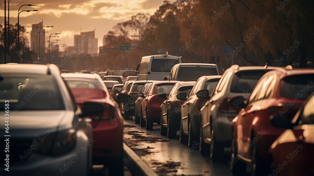 a congested road with vehicles at a standstill, depicting the typical ...