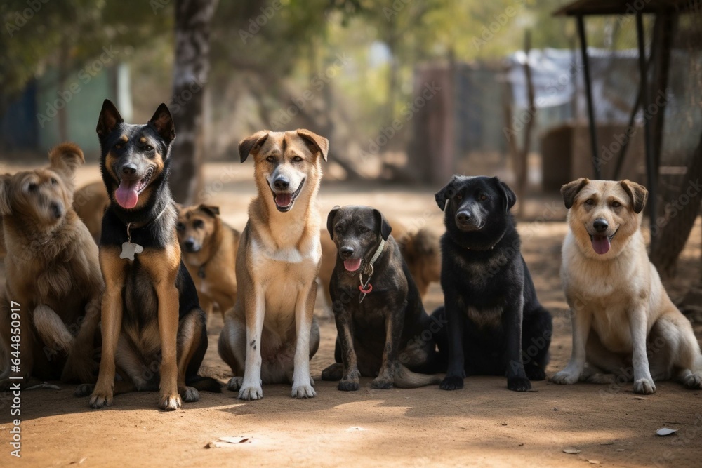 Line-up of stray dogs available for adoption. Generative AI Stock ...