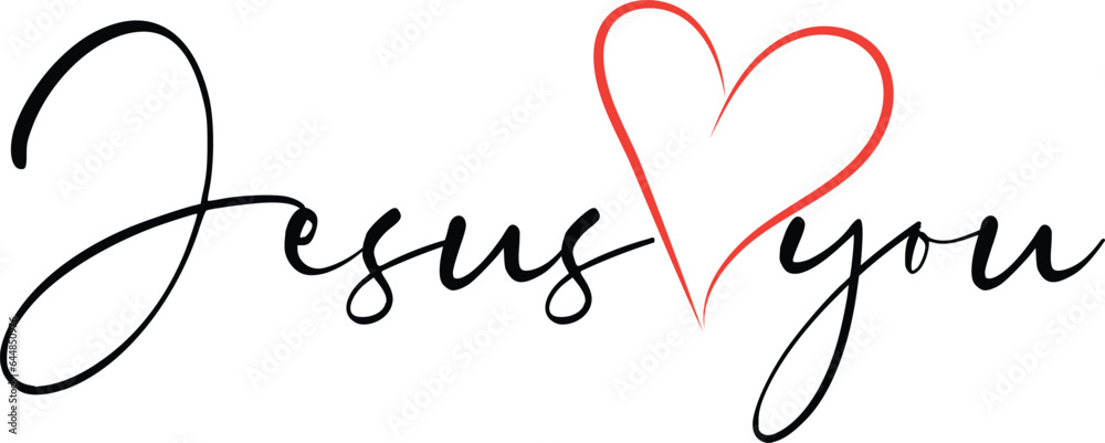 Jesus loves you red heart. Jesus loves you handwritten text. Christian ...