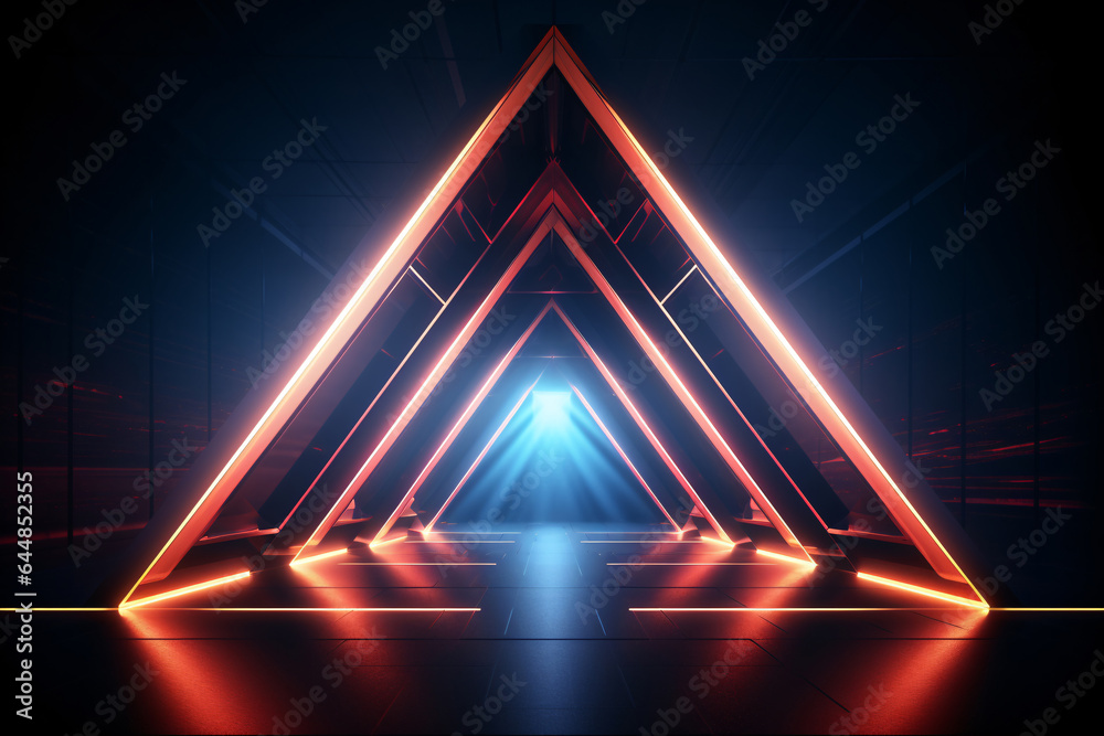 Neon light abstract background. Triangle tunnel or corridor autumn ...
