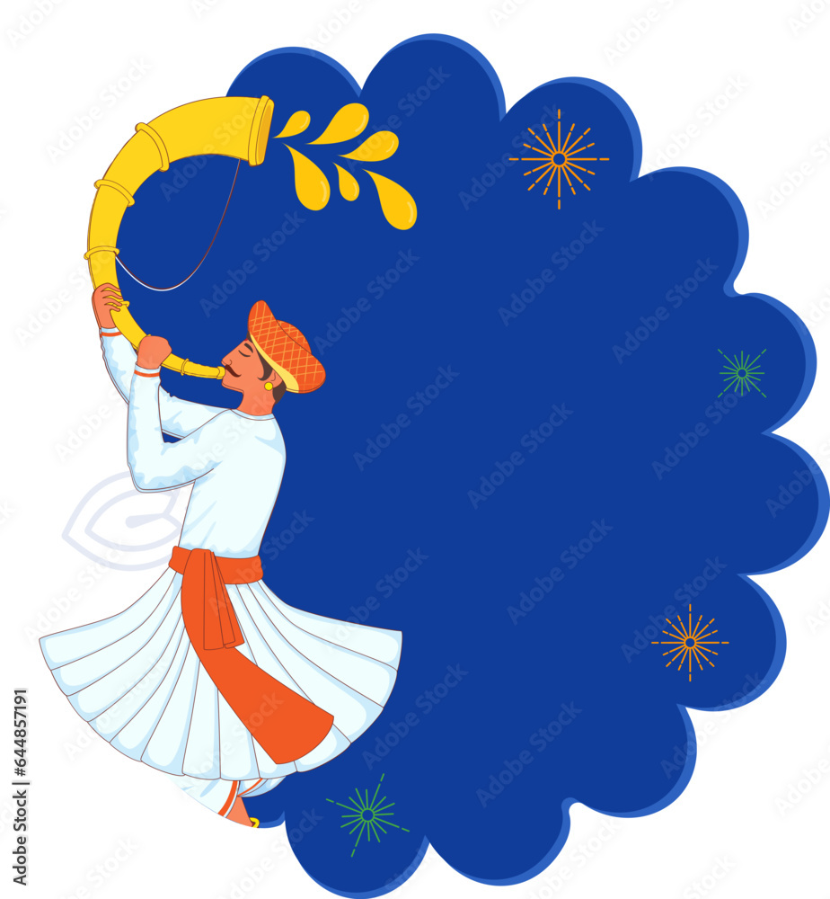 Character Of Man Blowing Tutari Horn In Traditional Attire On Blue And ...