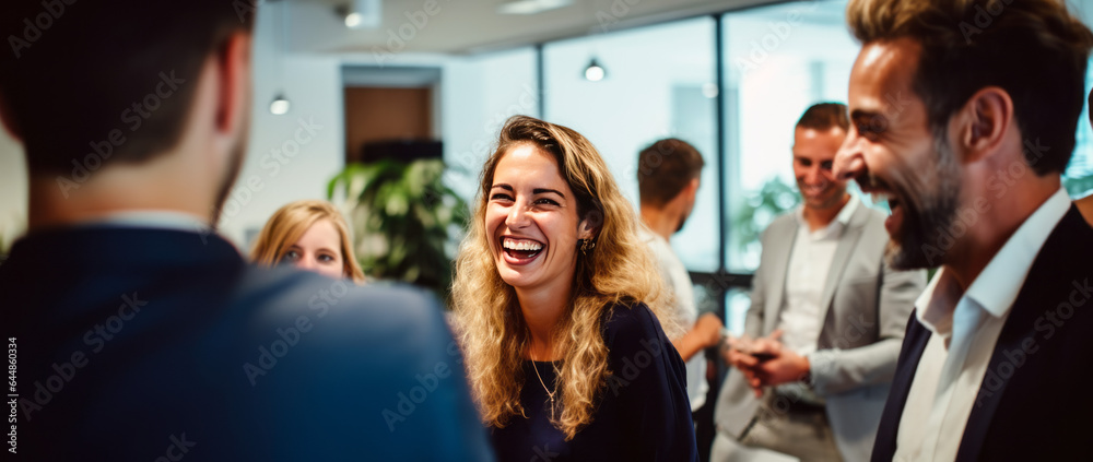 Happy colleagues having a holiday in an office. The concept of a party ...