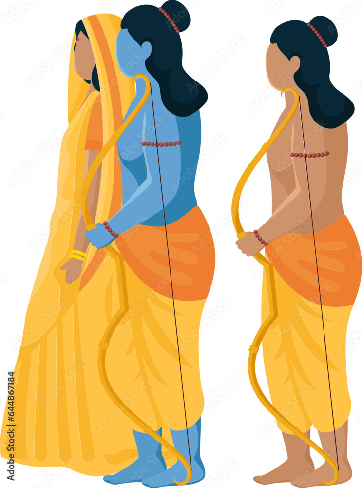 Side View Of Hindu Mythology Lord Rama With His Wife (Sita), Little ...
