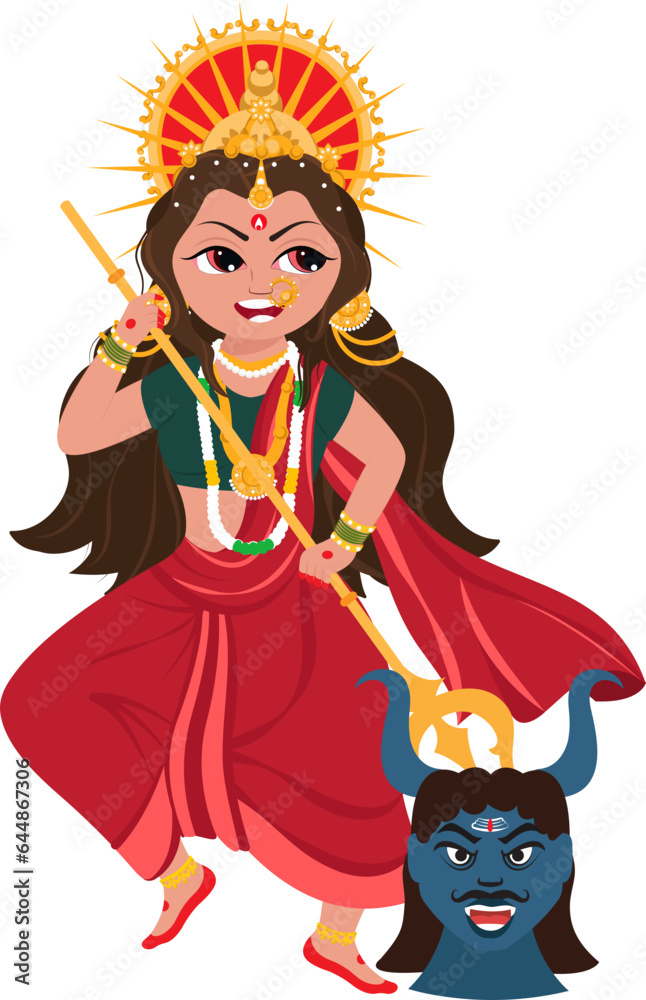 Hindu Mythology Goddess Durga Killing Mahishasura Demon On White ...