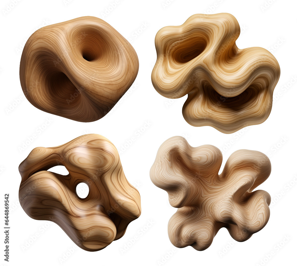 Abstract natural wooden wavy shape rendering isolated. Organic dry ...