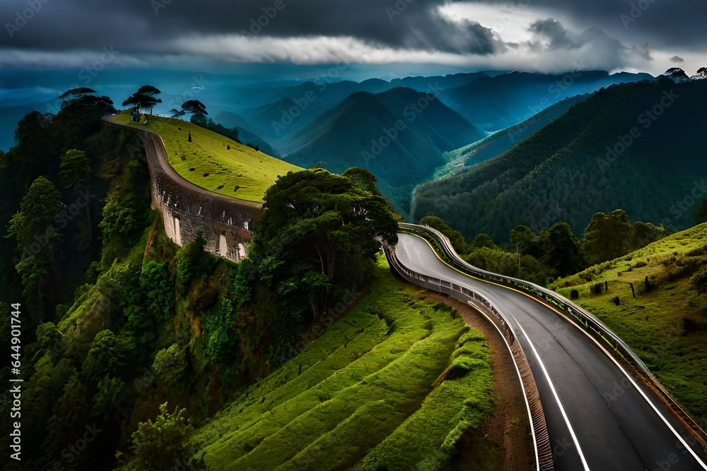 Wide panorama from tourist lookout in Dorrigo National park towards ...