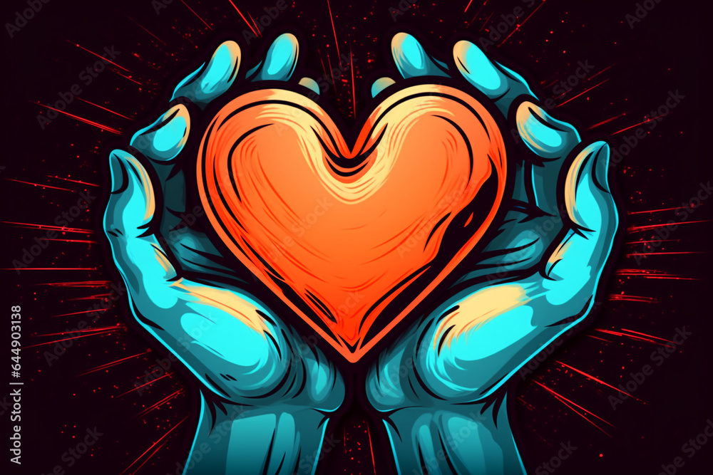hands holding red heart icon illustration. hand making heart sign ...