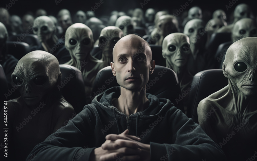 AI-generated haunted Halloween sci-fi photo. A bunch of creepy aliens ...