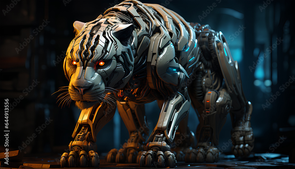 Mechanic leopard art. The robot is an animal. Generative AI Stock ...
