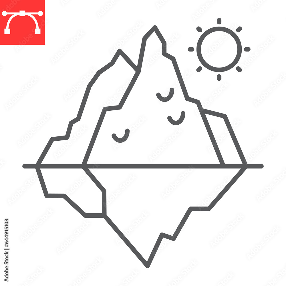 Iceberg melting line icon, climate change and ecology, ice melting ...
