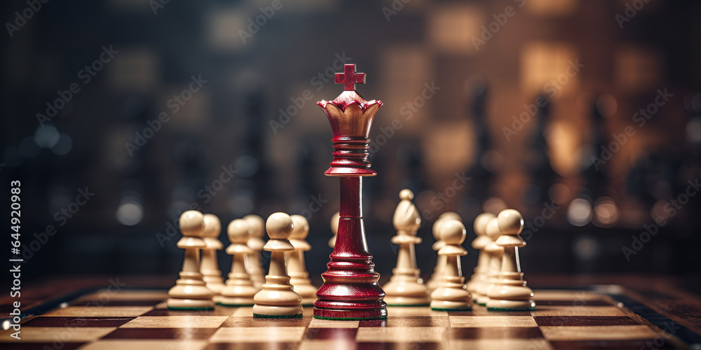 queen is the leader of the chess in the game on board 3d illustration ...