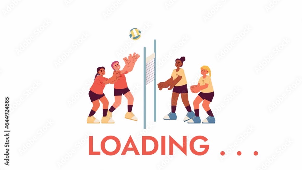 Girls volleyball team 2D loading animation. Athlete women playing ...