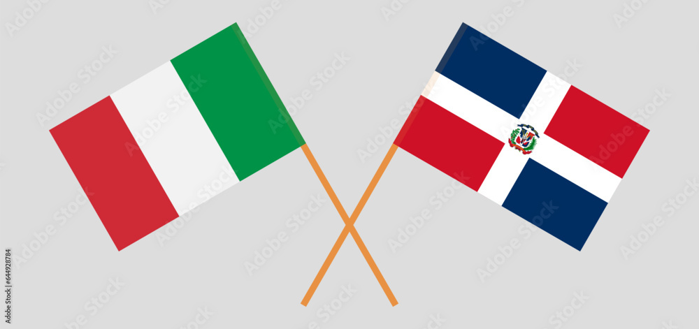 Crossed flags of Italy and Dominican Republic. Official colors. Correct ...