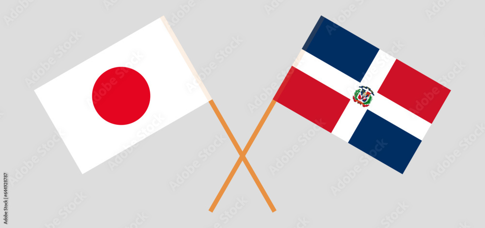 Crossed flags of Japan and Dominican Republic. Official colors. Correct ...