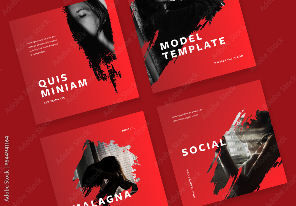 Red Set of Social Media With Brush Stroke Placeholders Stock Template ...