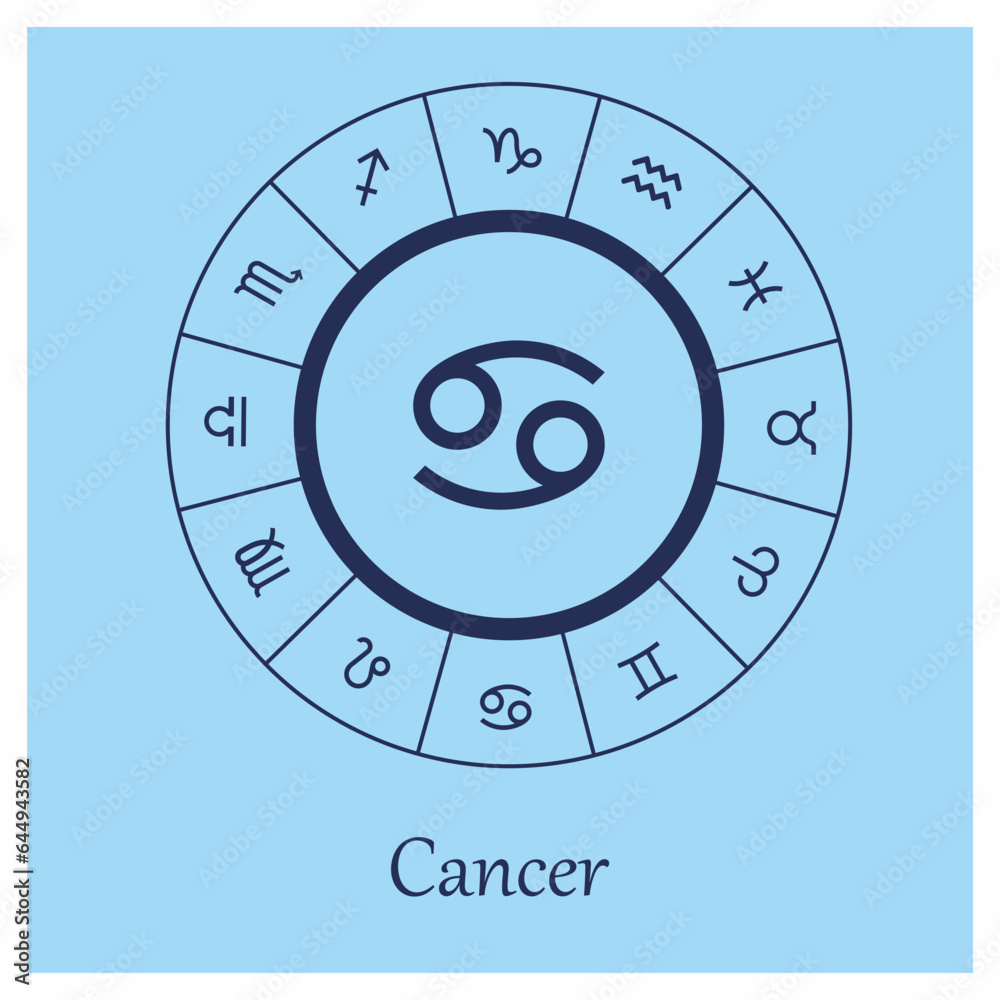 Cancer sign. Cancer zodiac sign symbole on blue background horoscope ...