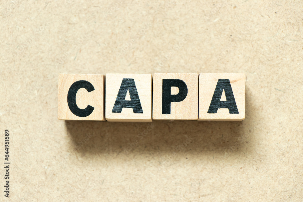 Alphabet letter block in word CAPA (abbreviation of corrective action ...