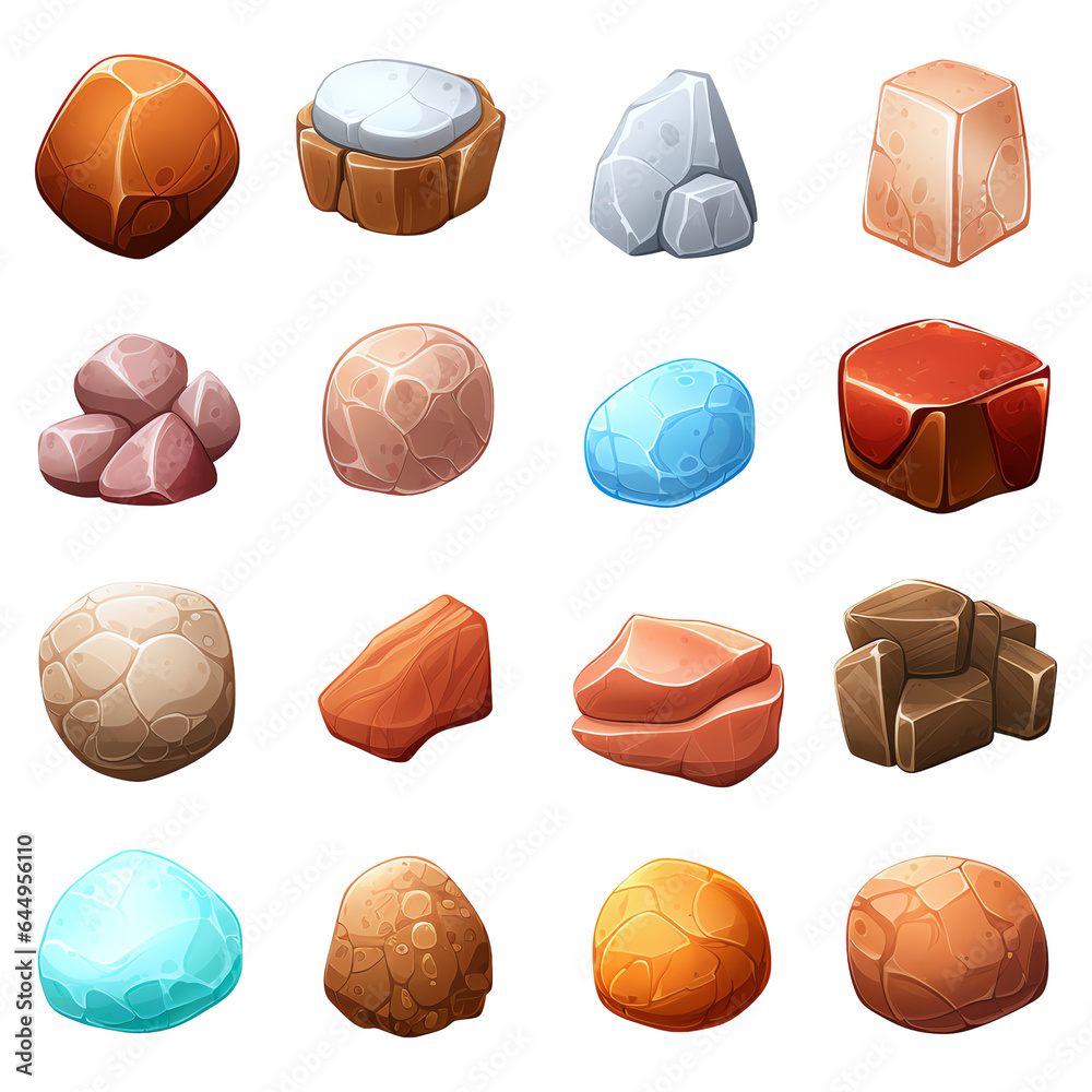 Sprite sheet illustration gems and rocks in different shapes and colors ...