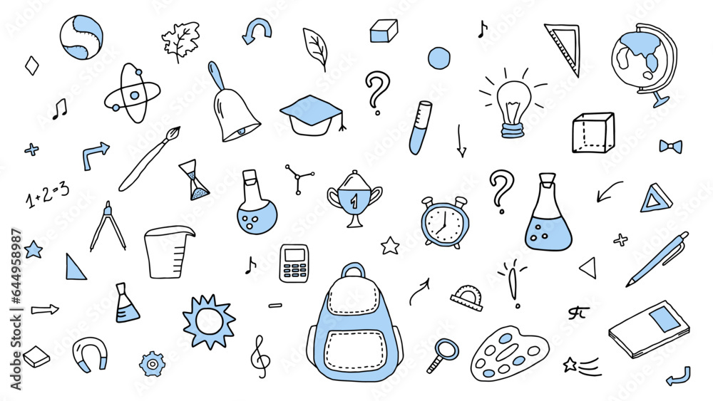 Big Doodle set school, science. Black and white outline. Sketch icon ...