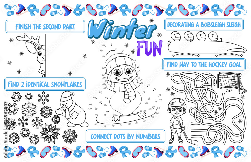 Festive placemat for children. Printable activity sheet "Winter fun ...