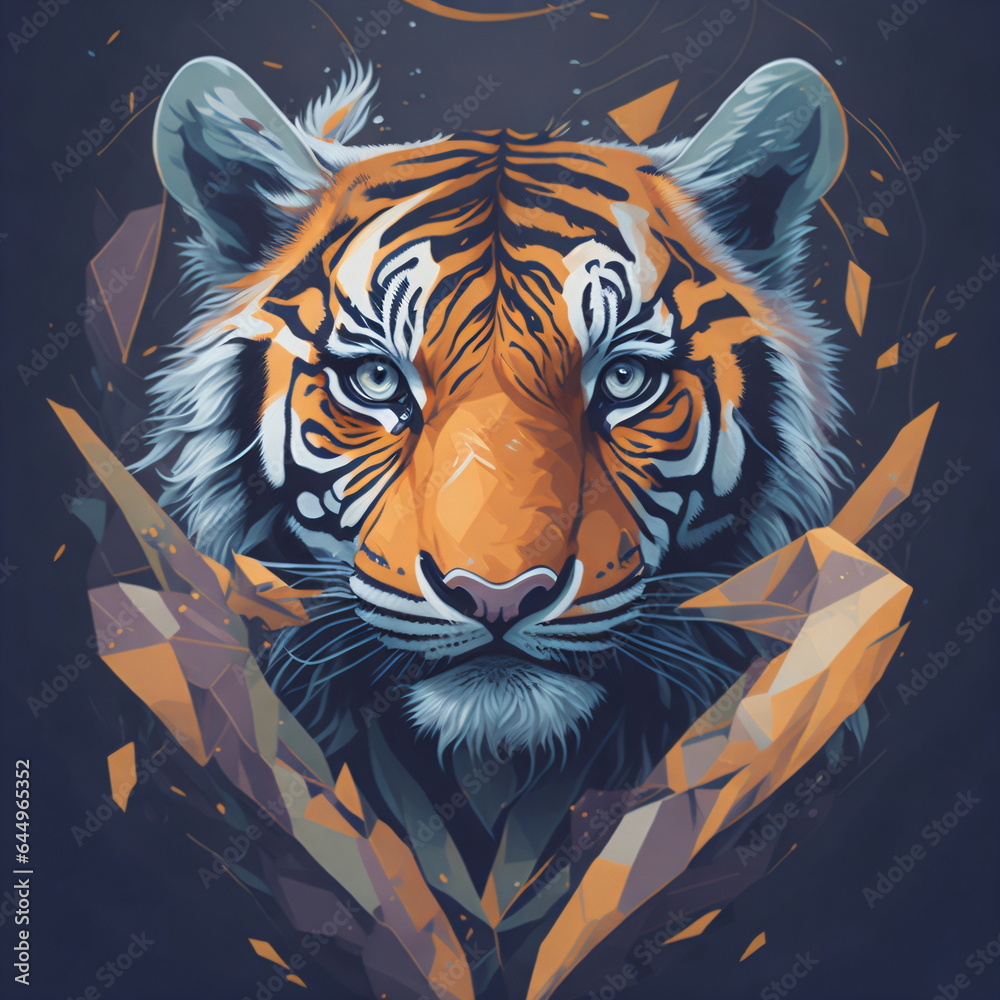 Digital Illustration face of tiger, 3D vector art, fantasy art, digital ...