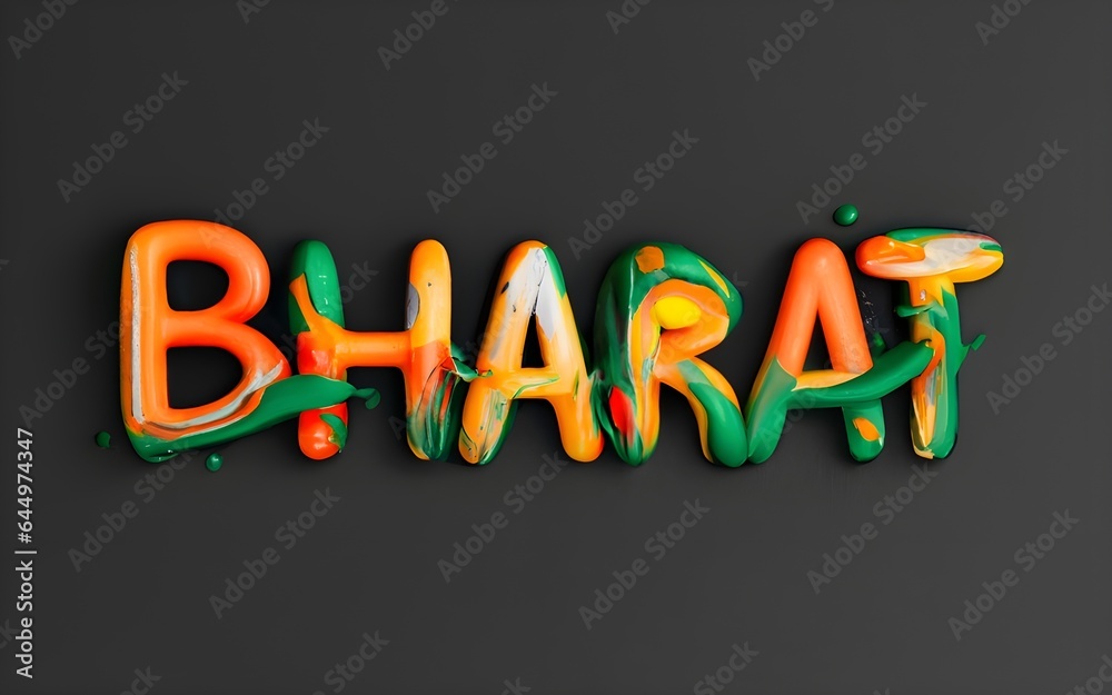 The word BHARAT, with Indian paint colors splashing: orange, white, and ...