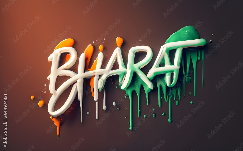 The word BHARAT, with Indian paint colors splashing: orange, white, and ...