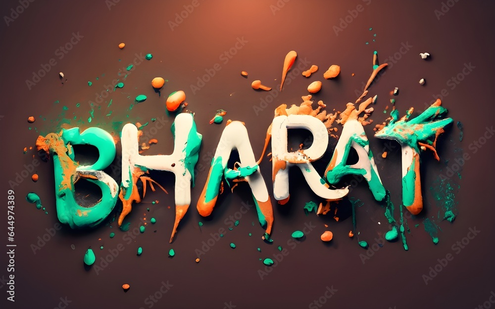 The word BHARAT, with Indian paint colors splashing: orange, white, and ...
