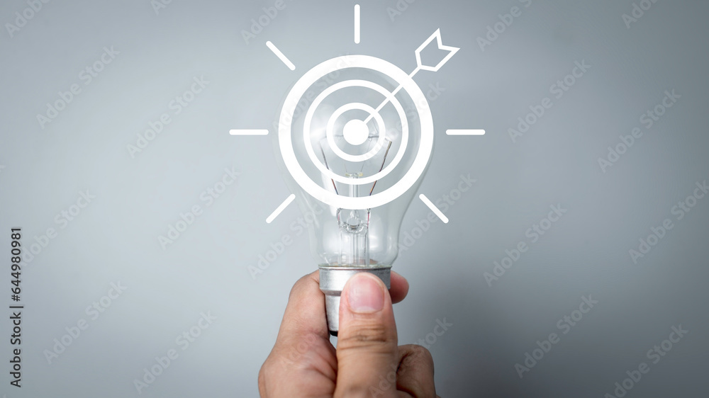 Light bulb idea creative with target objective achievement icon ...