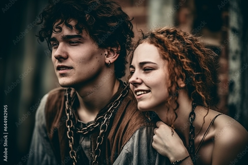 stockholm syndrome or happy, abstract, adult couple, woman and man ...