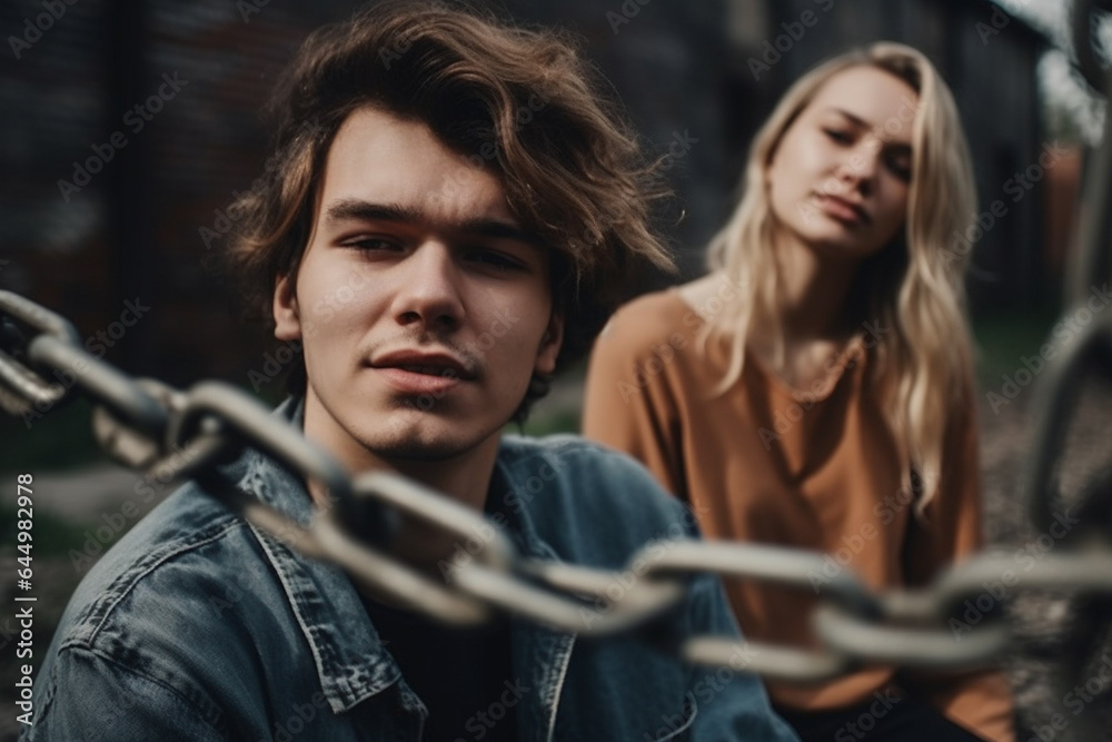 stockholm syndrome or happy, abstract, adult couple, woman and man ...