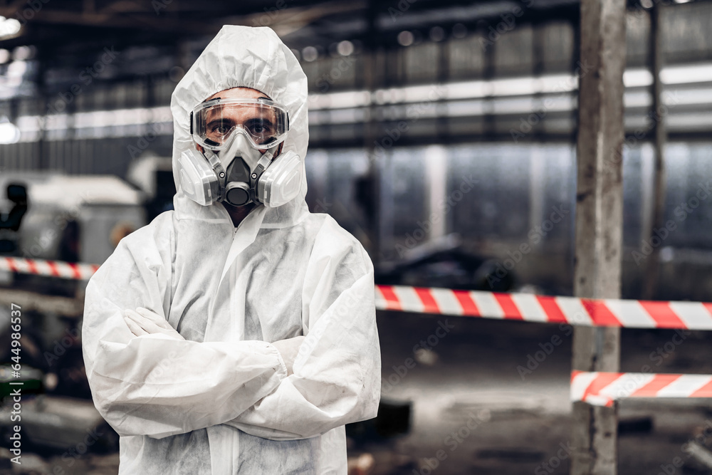 Scientist wear Chemical protection suit check danger chemical, working ...