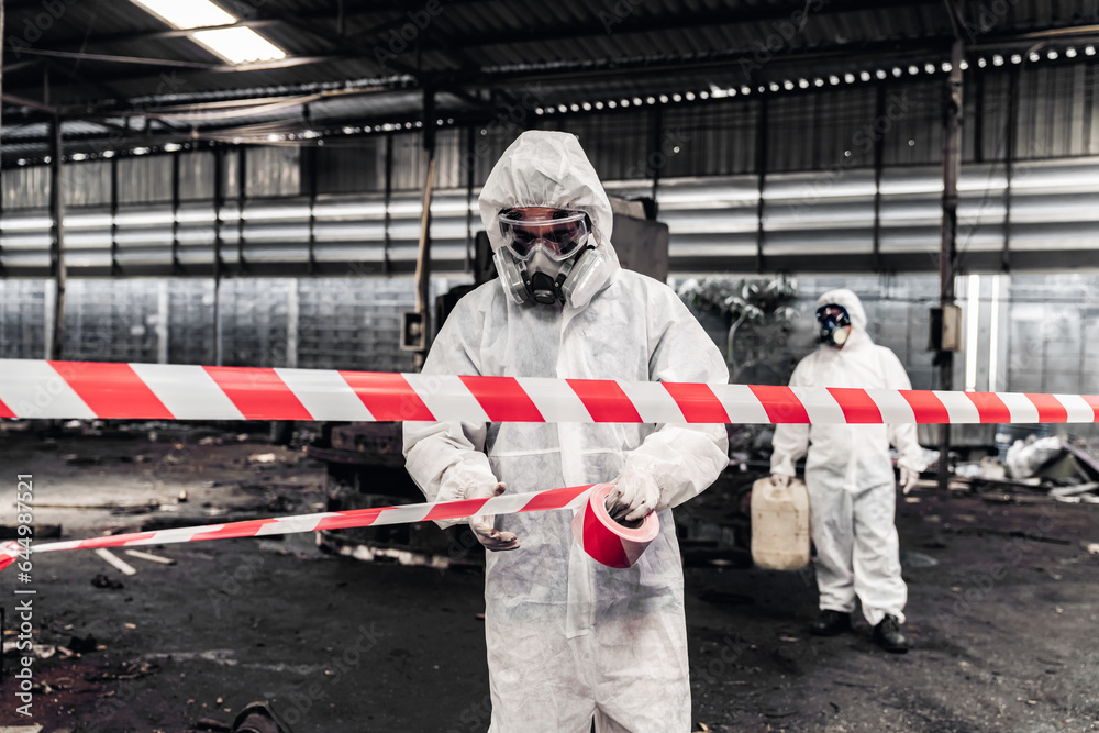 Scientist wear Chemical protection suit check danger chemical, working ...