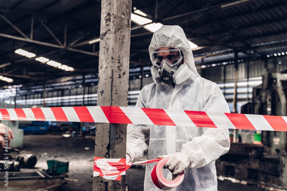Scientist wear Chemical protection suit check danger chemical, working ...